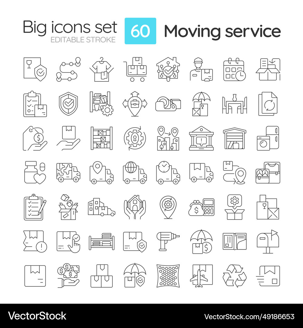 Editable black big icons set for moving service Vector Image