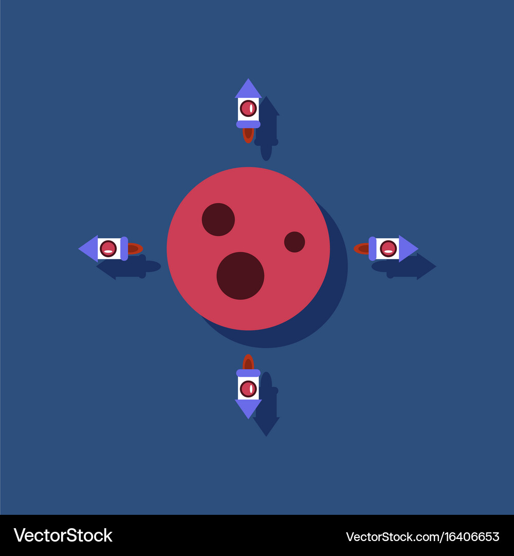 Flat icon design collection planet and rockets Vector Image