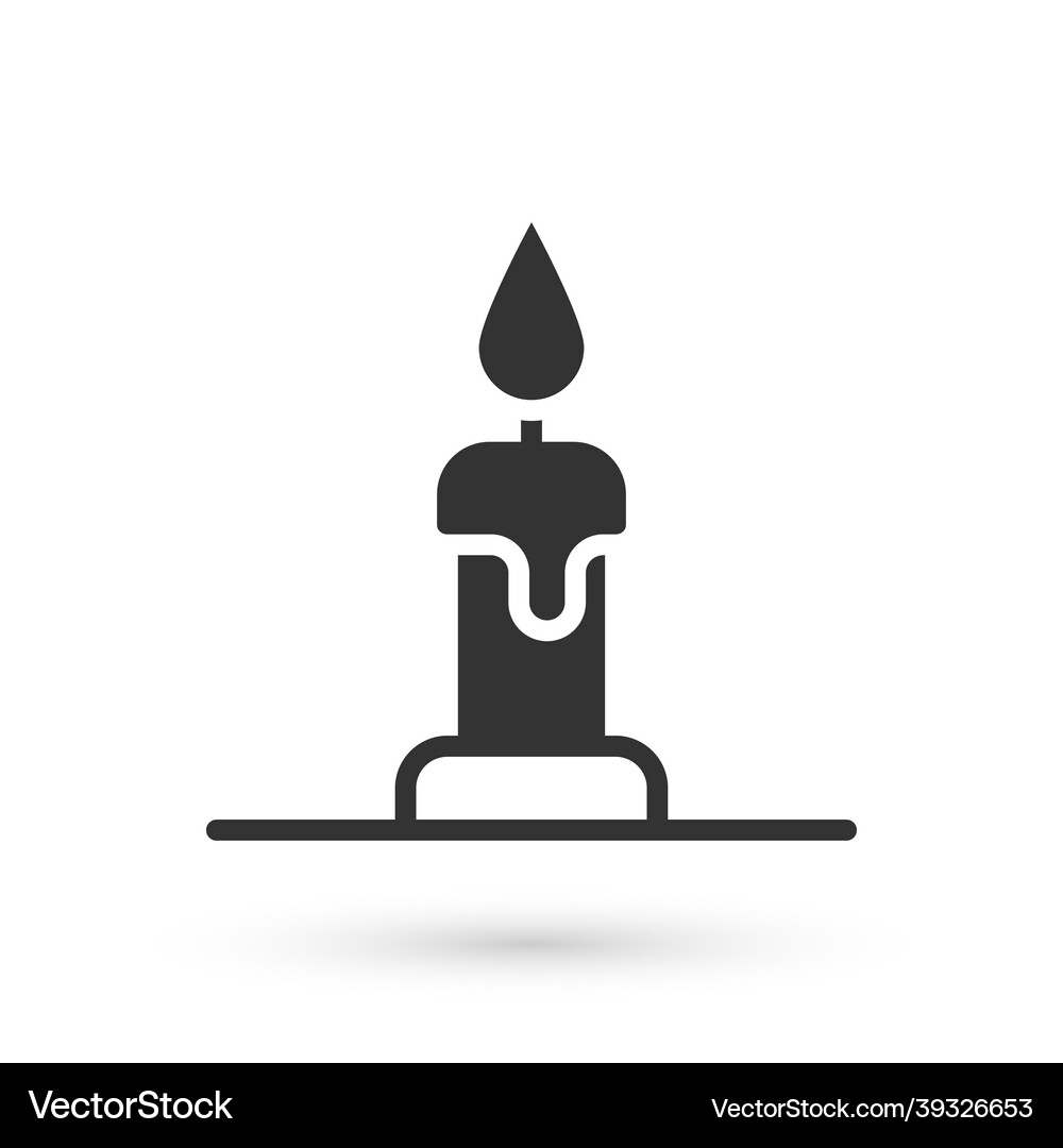 Grey burning candle in candlestick icon isolated Vector Image