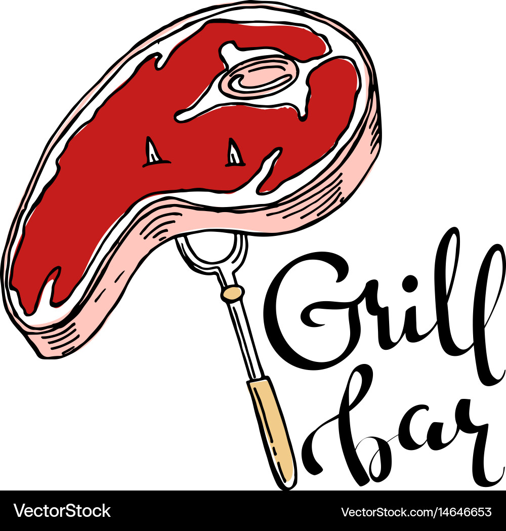 Grill bar hand drawn cartoon logo Royalty Free Vector Image