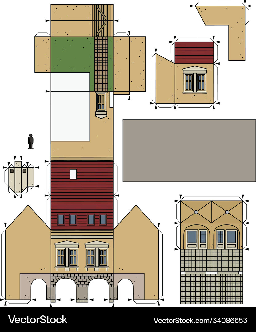 Paper model an old town house Royalty Free Vector Image