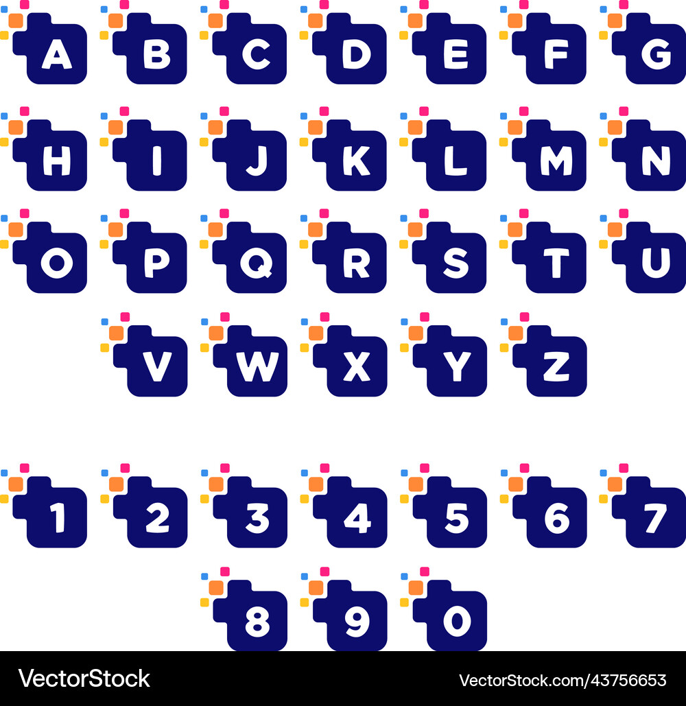 Square digital alphabet simple font and letter set