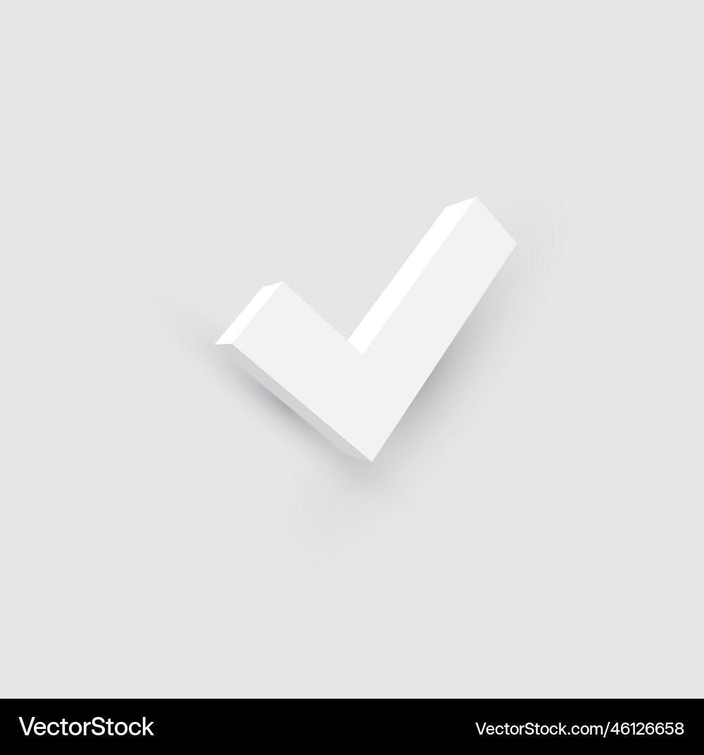 Checked sign in 3d style accept or approved icon Vector Image
