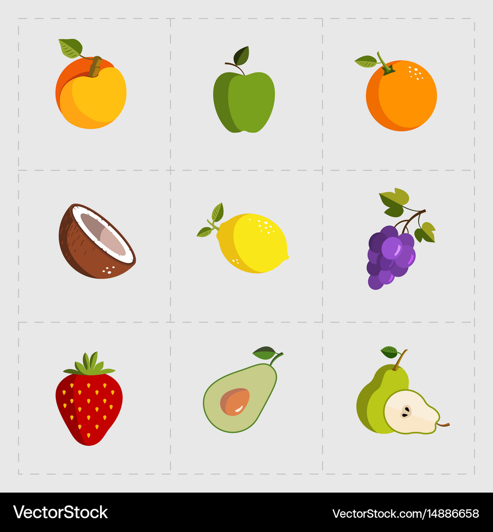 Colorful fruit icon set on white background Vector Image