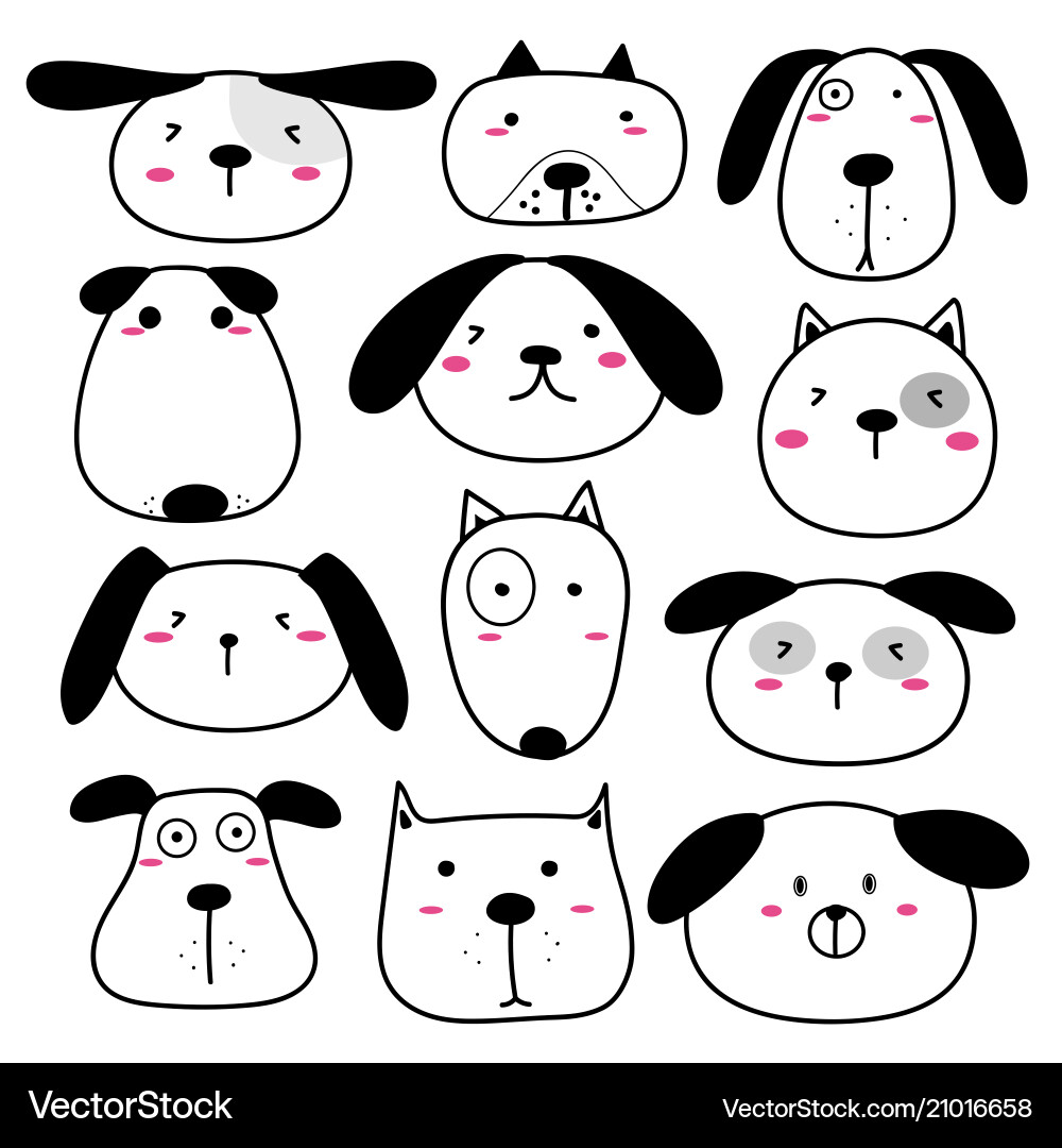 Hand drawn cute dog face characters set Royalty Free Vector