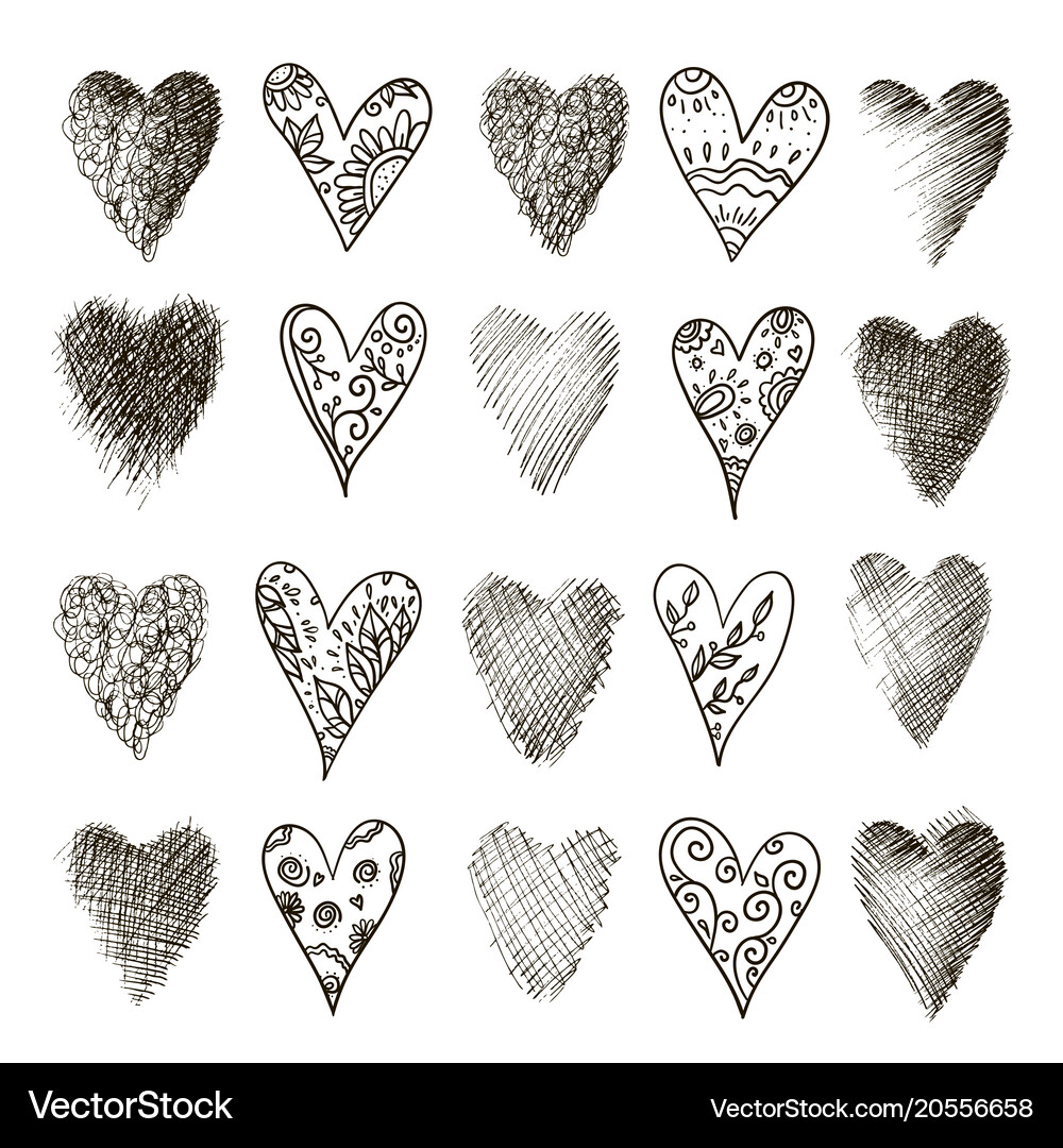 Hand Drawn Heart Doodle Set Royalty Free Vector Image