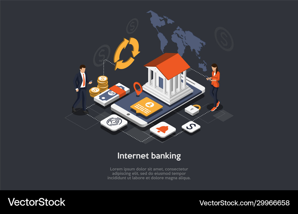 Isometric internet banking concept people use Vector Image