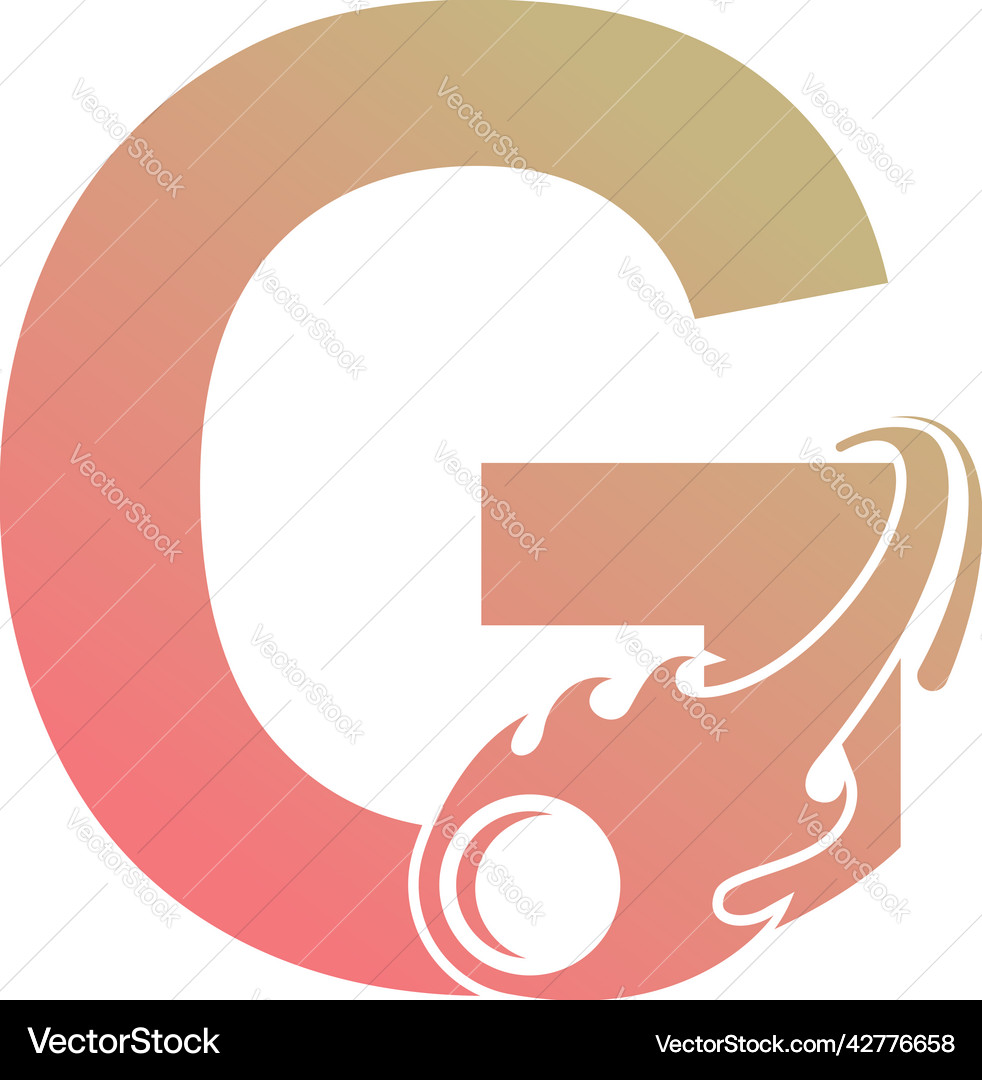 Letter g is passed by a falling meteor icon Vector Image