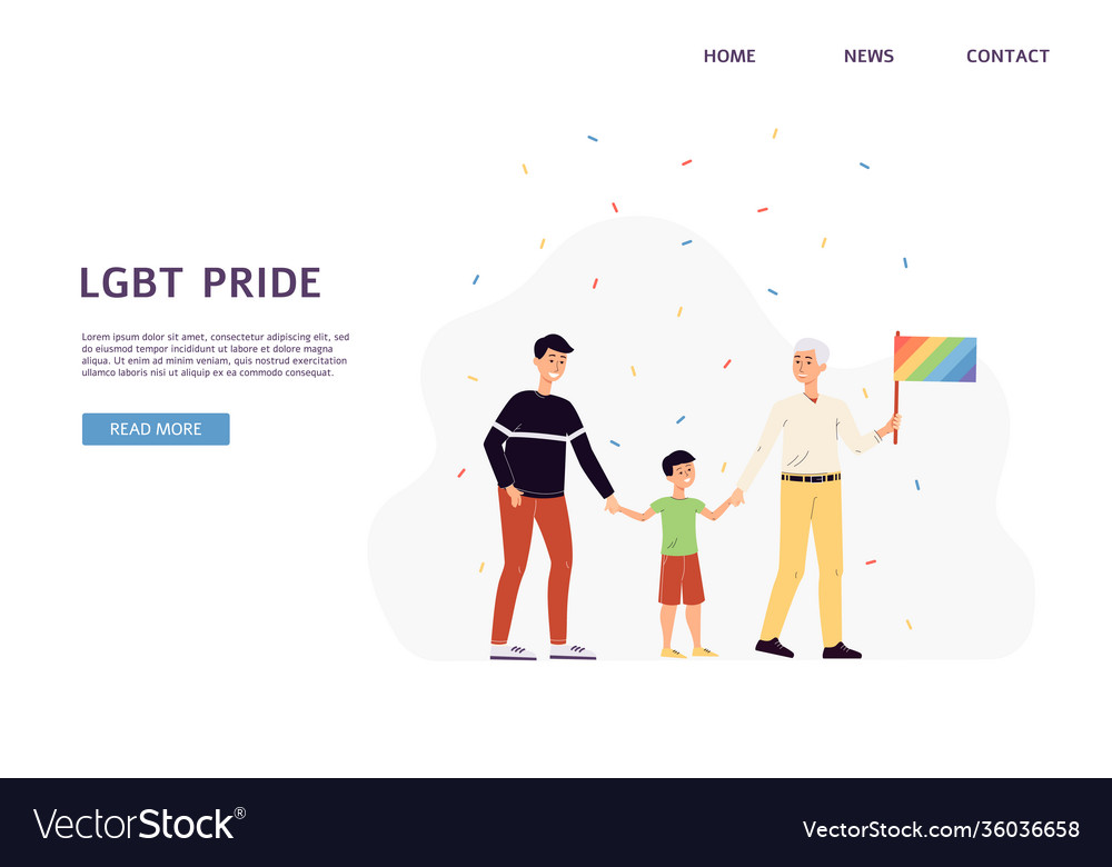 Lgbt Male Couple With Son A Landing Page Vector Image