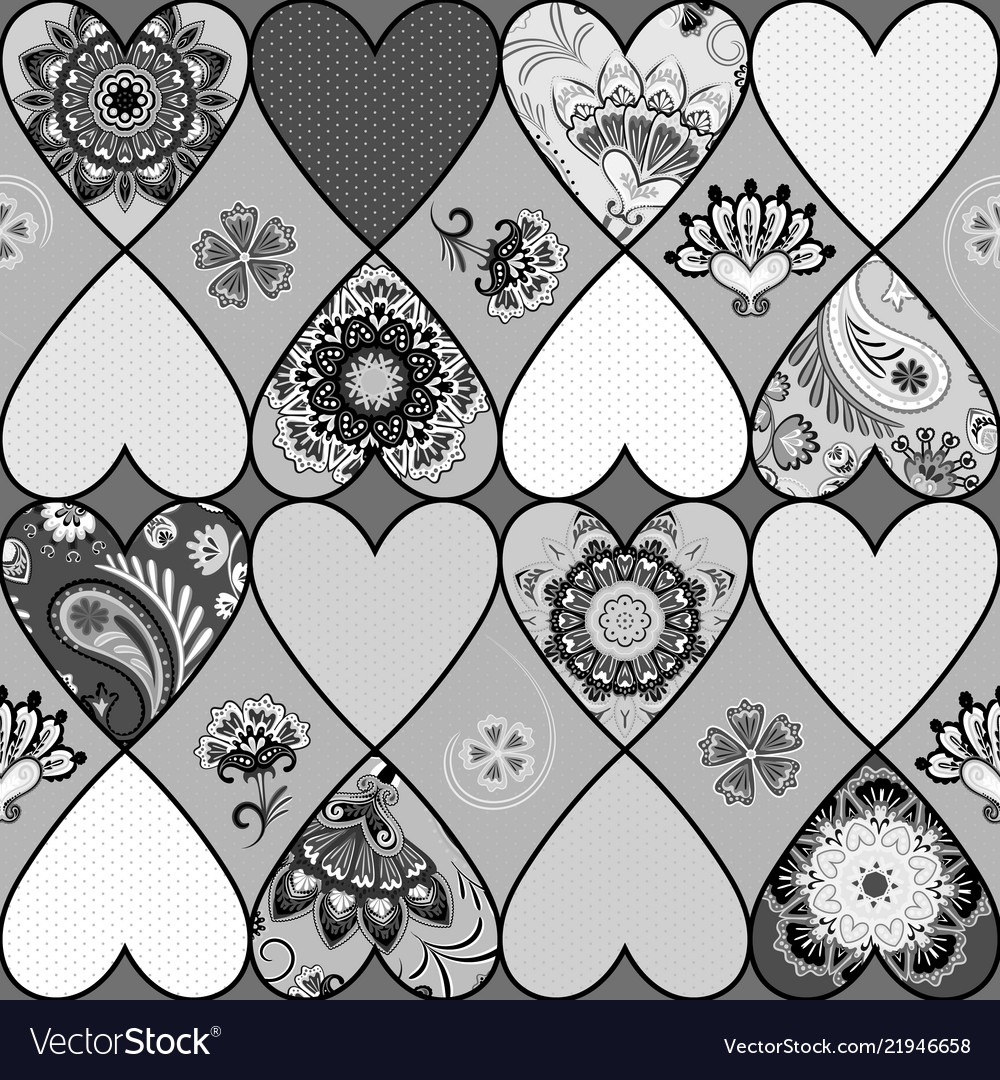Ornate heart patchwork quilt pattern Royalty Free Vector