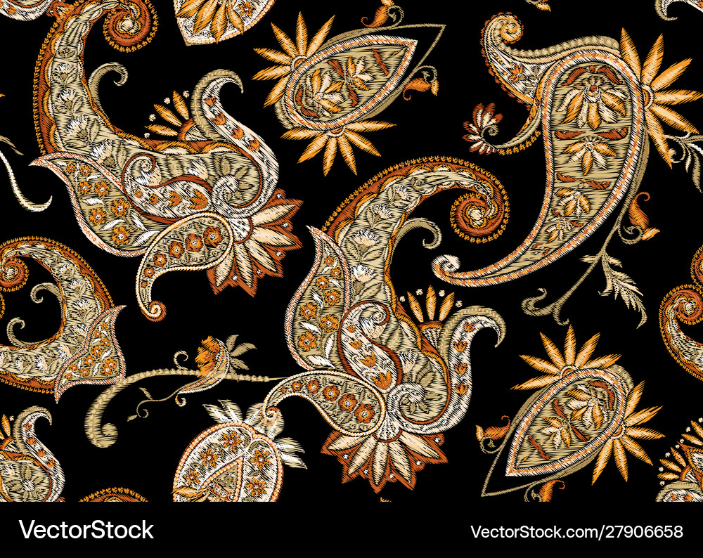 Pattern with traditional paisley floral Royalty Free Vector