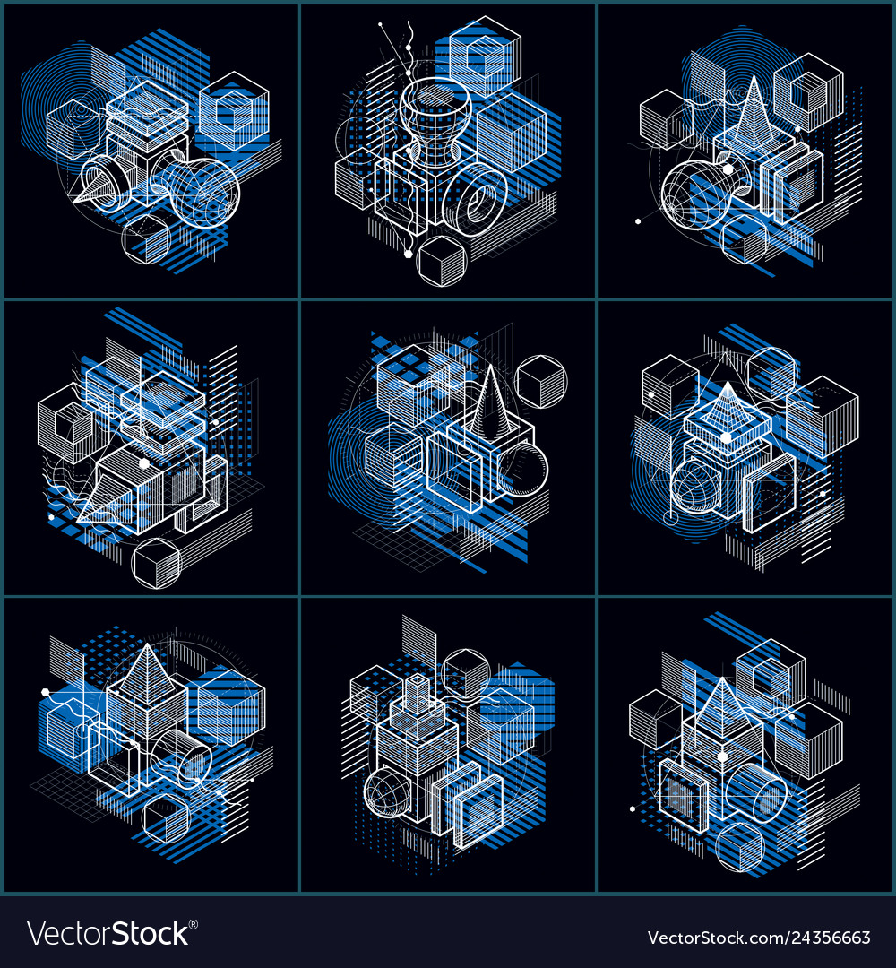 Abstract designs with 3d linear mesh shapes Vector Image