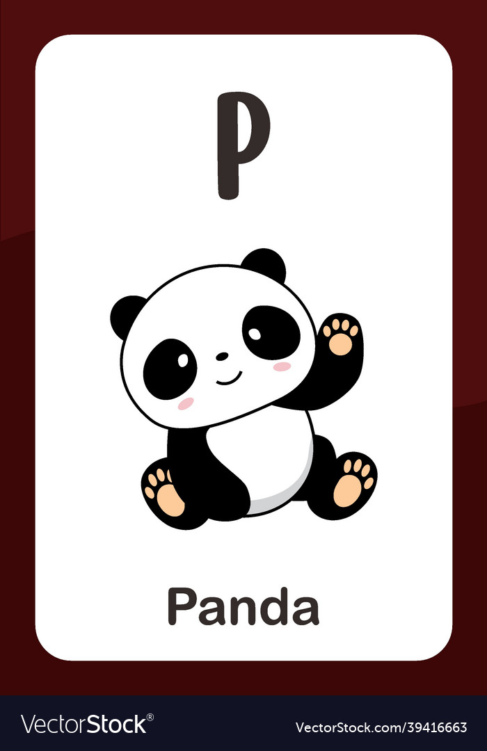 Animal alphabet flashcard - p for panda Royalty Free Vector