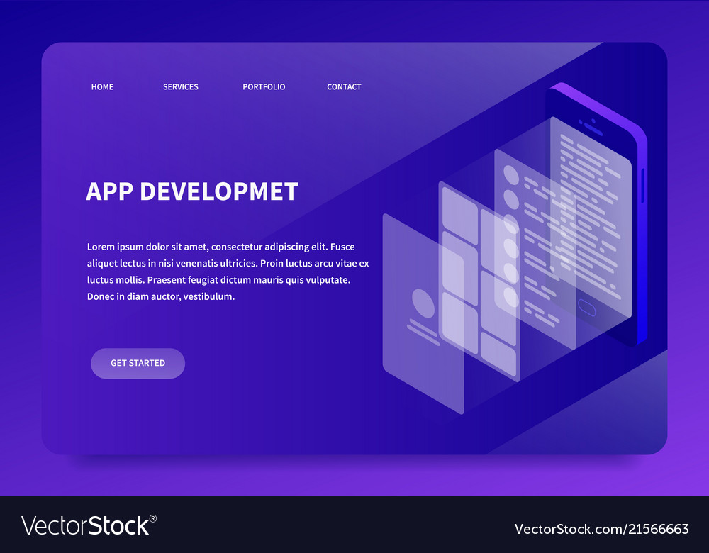 App Development Isometric Landing Page Royalty Free Vector