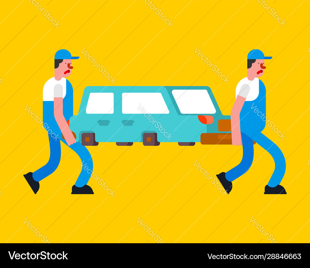 Car service workers carry cartoon Royalty Free Vector Image