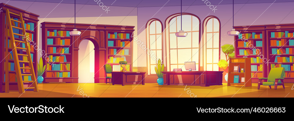 Cartoon library interior with many books Vector Image