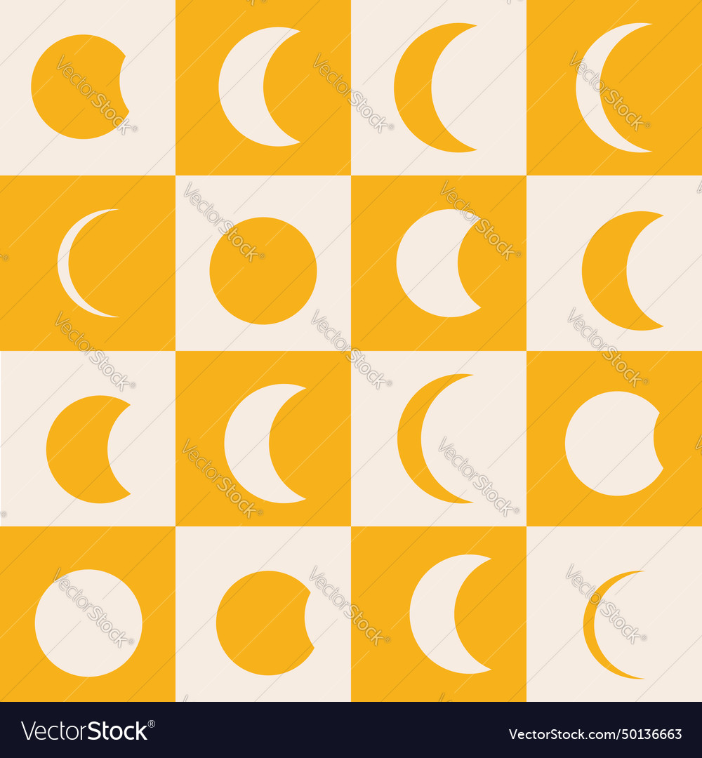 Checkered moon phases seamless pattern Royalty Free Vector
