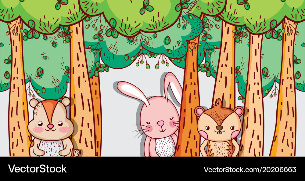 Cute animals in forest cartoons Royalty Free Vector Image