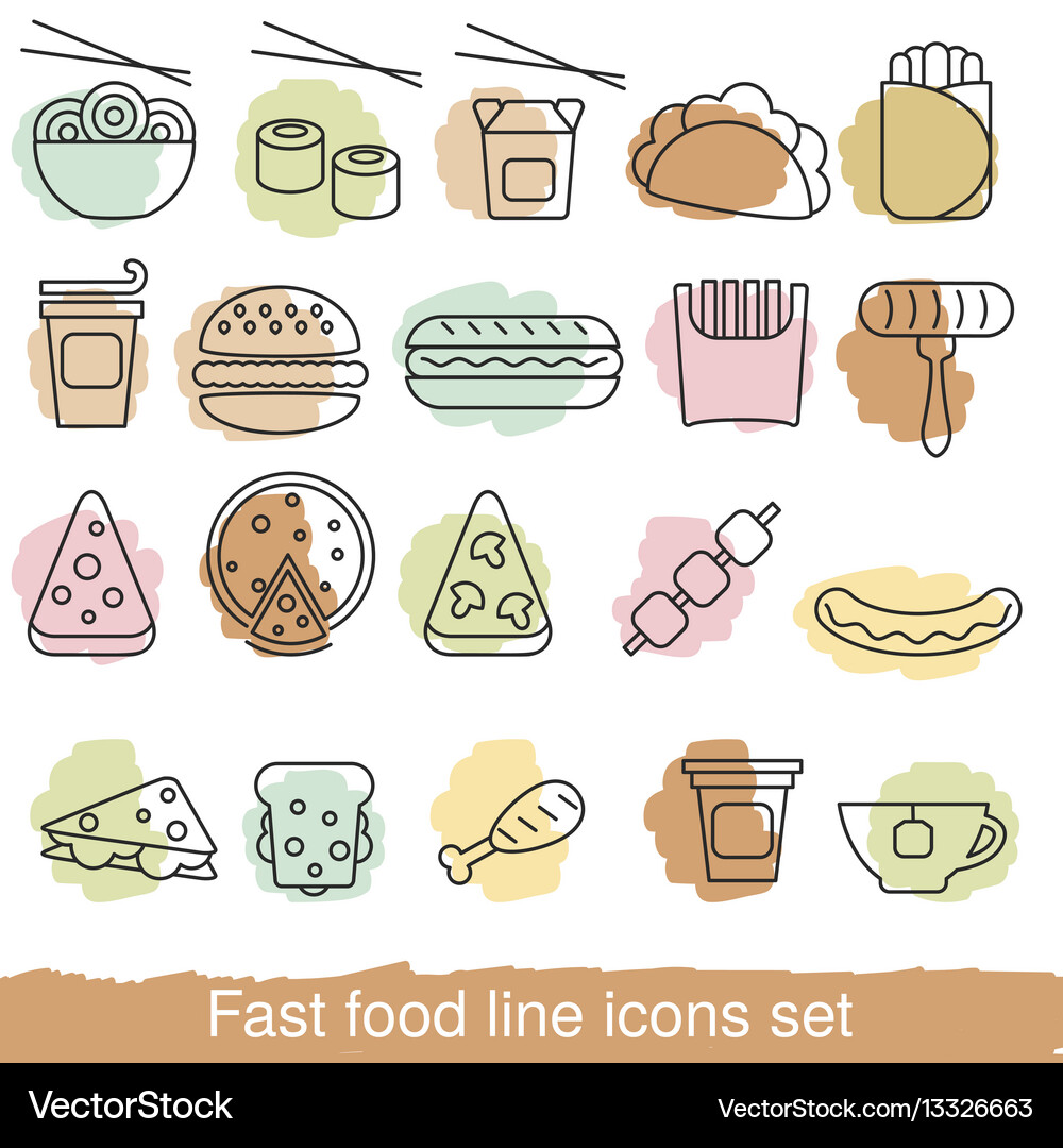 Fast food line icons set Royalty Free Vector Image
