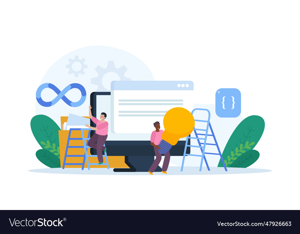 Flat ladder workers composition Royalty Free Vector Image