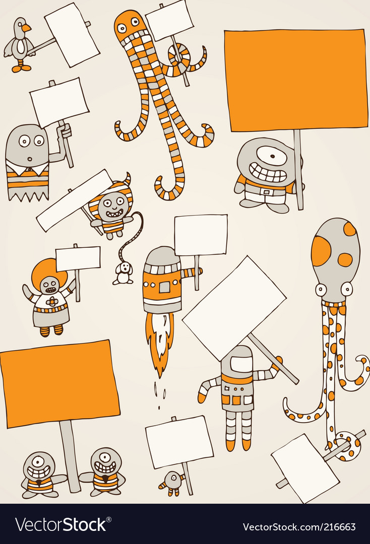 Monsters with signs Royalty Free Vector Image - VectorStock