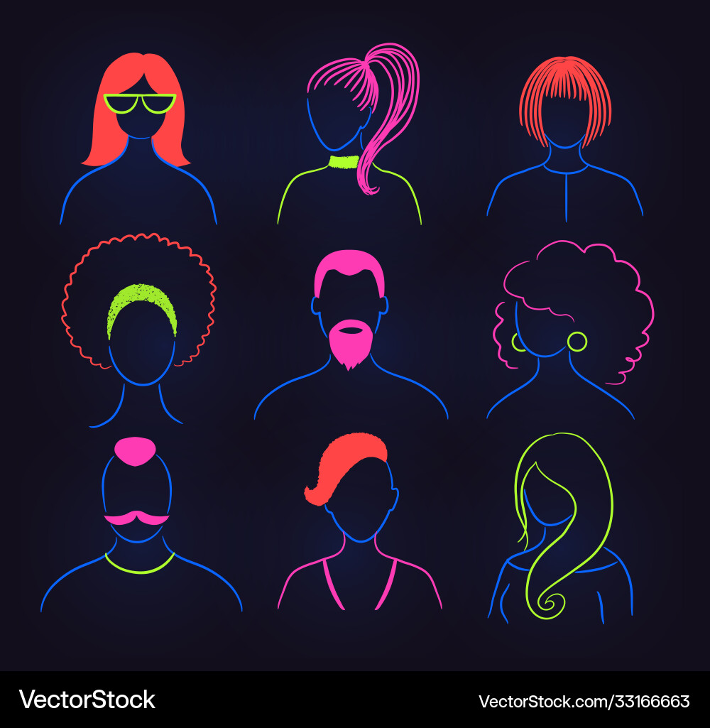 Set neon profile pictures faceless avatars Vector Image