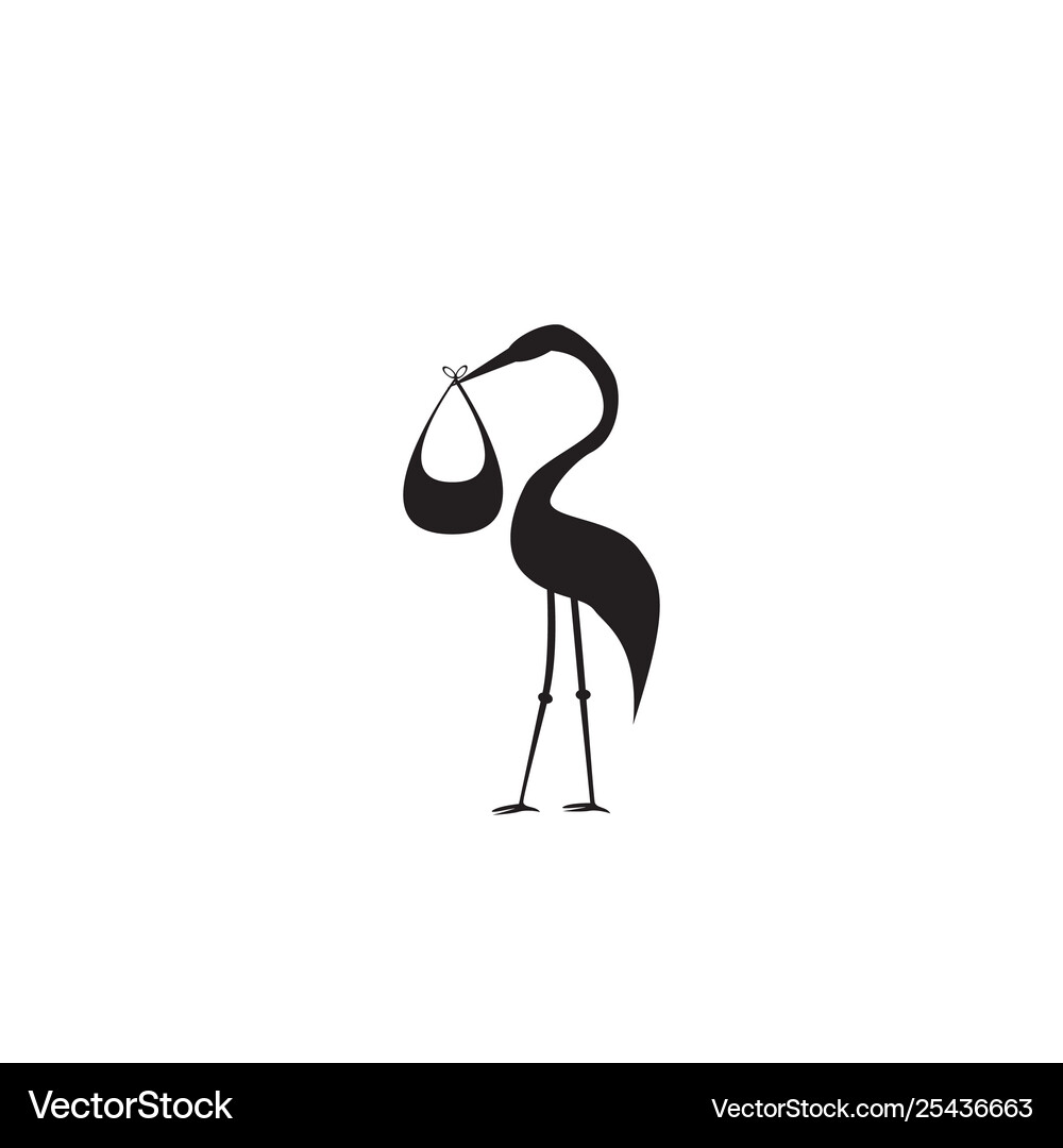 Stork and baby black on white background Vector Image