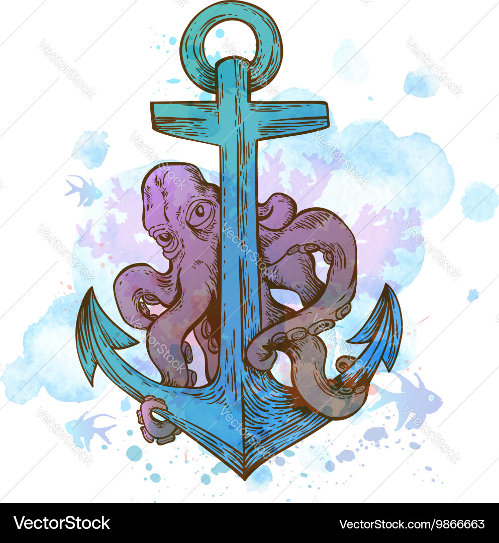 Vintage hand drawn anchor and octopus Royalty Free Vector
