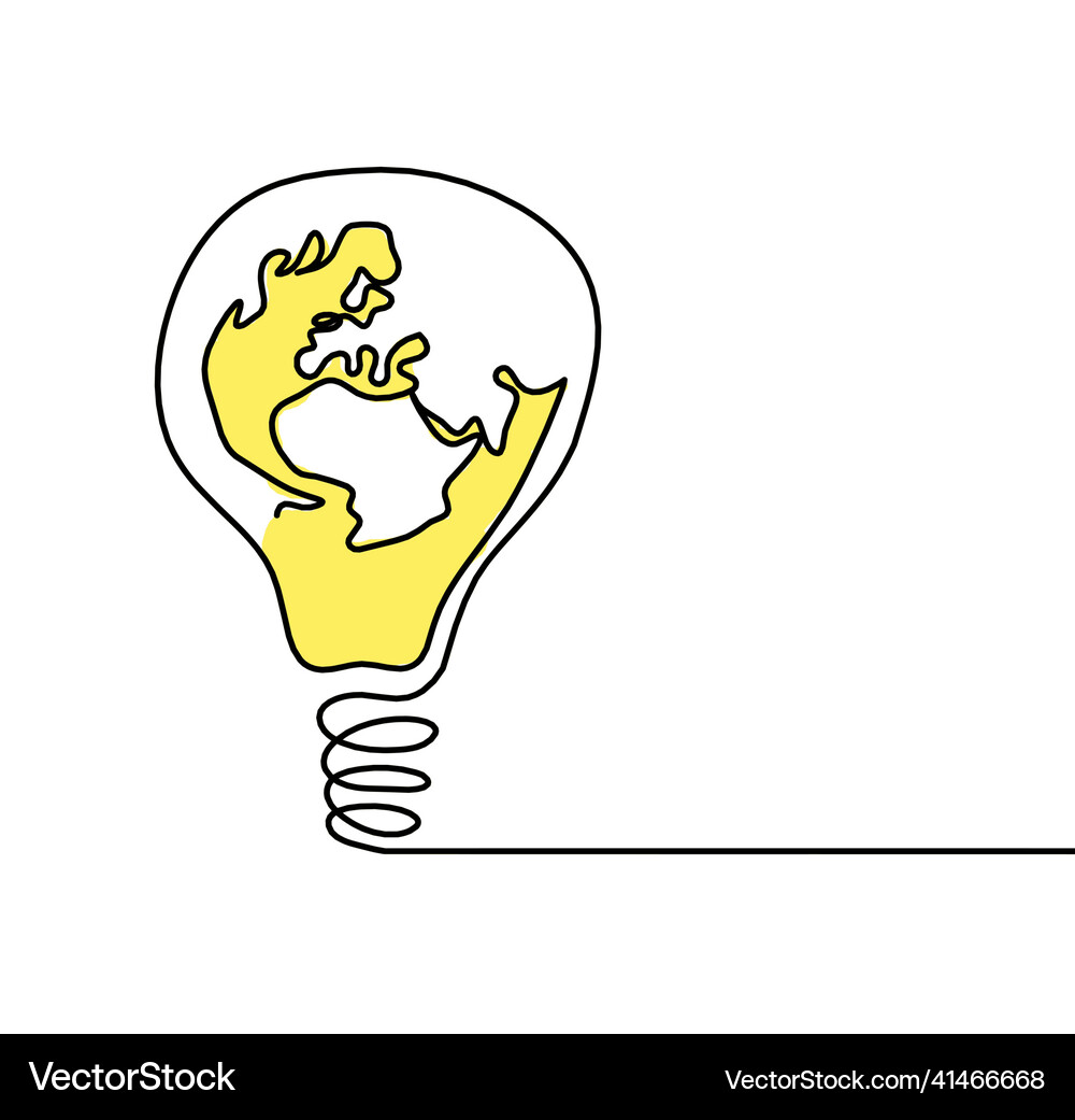 Abstract planet earth in light bulb as line Vector Image