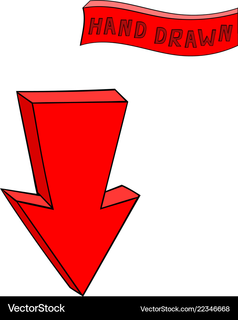 Arrow red down sign hand drawn sketch Royalty Free Vector