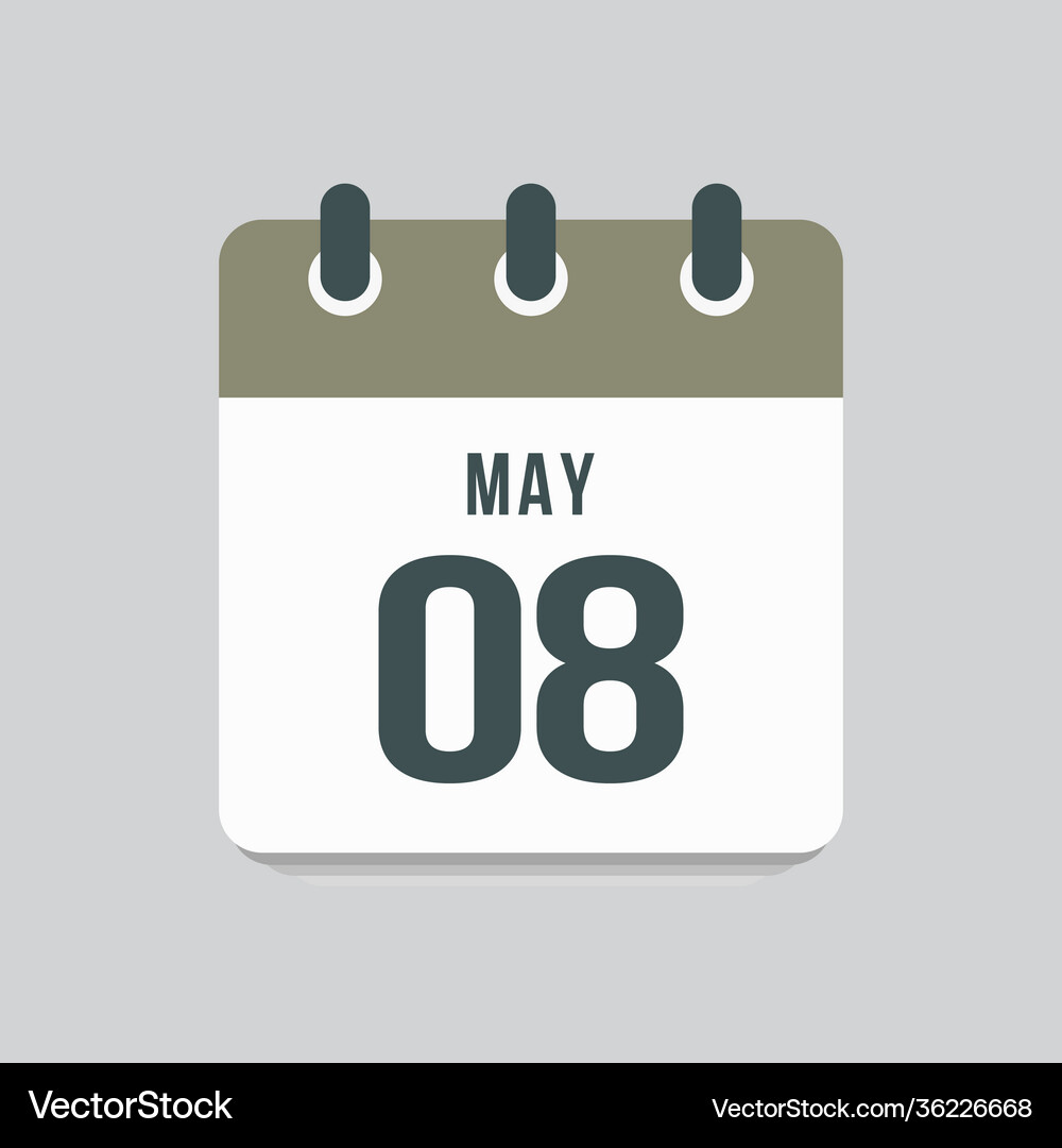 Icon day date 8 may template calendar page Vector Image
