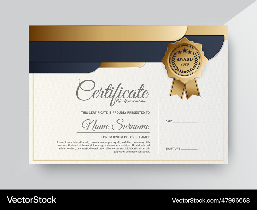Premium golden black certificate template design Vector Image