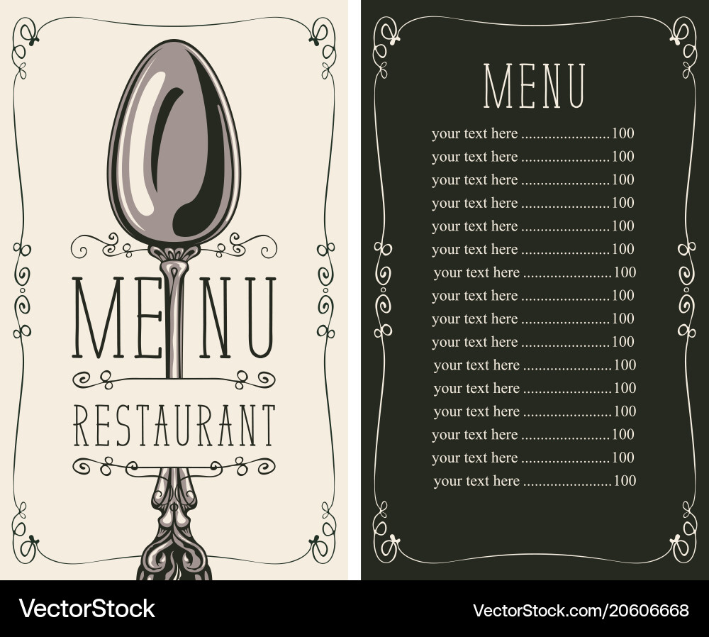 Restaurant menu with price list and spoon Vector Image