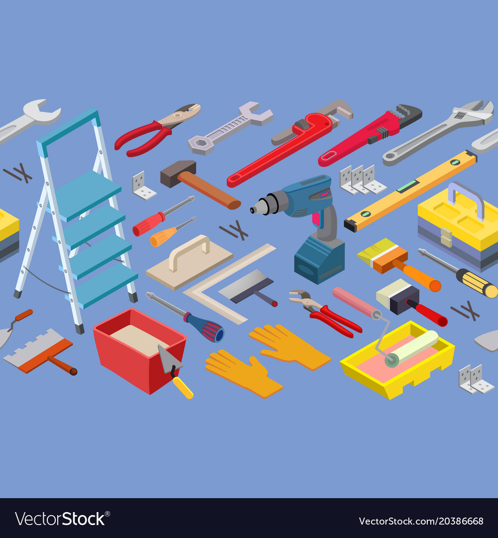 Tools seamless pattern isometric Royalty Free Vector Image