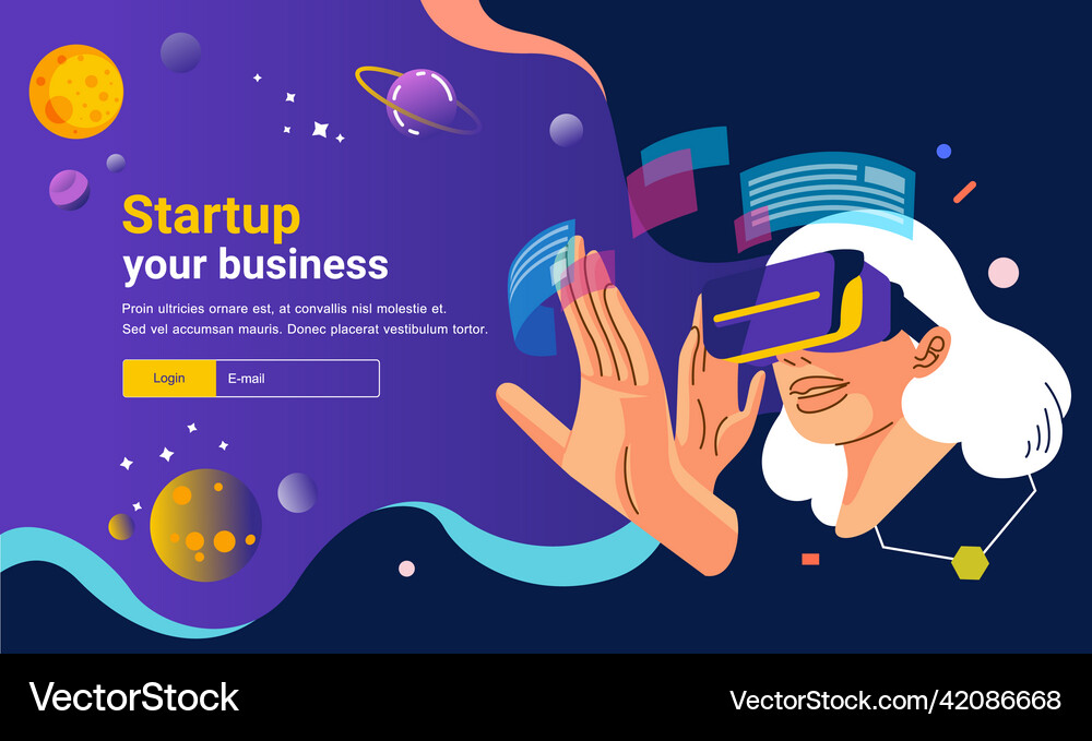 Website banner of young women using virtual Vector Image