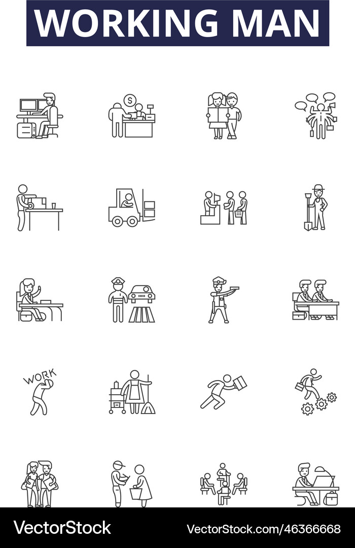 Working man line icons and signs worker Royalty Free Vector
