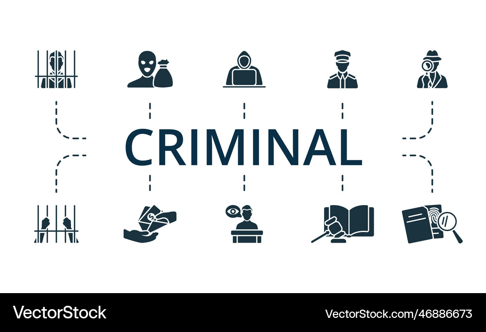 Criminal outline set creative icons prisoner Vector Image