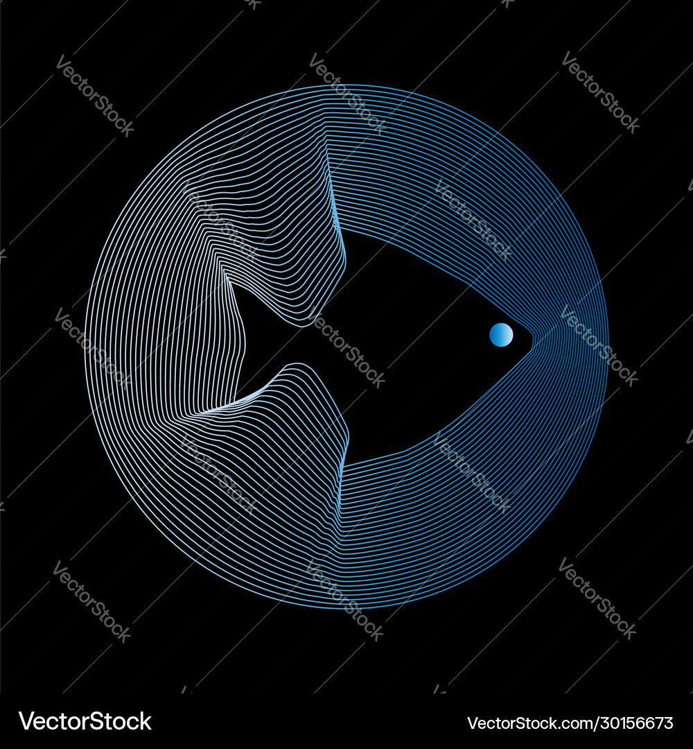 Guilloche blue logo fish on black background Vector Image