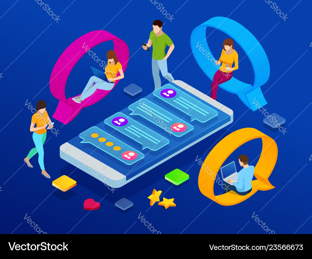 Isometric concept social media network digital Vector Image