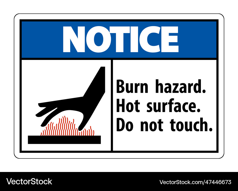 Notice burn hazardhot surfacedo not touch symbol Vector Image