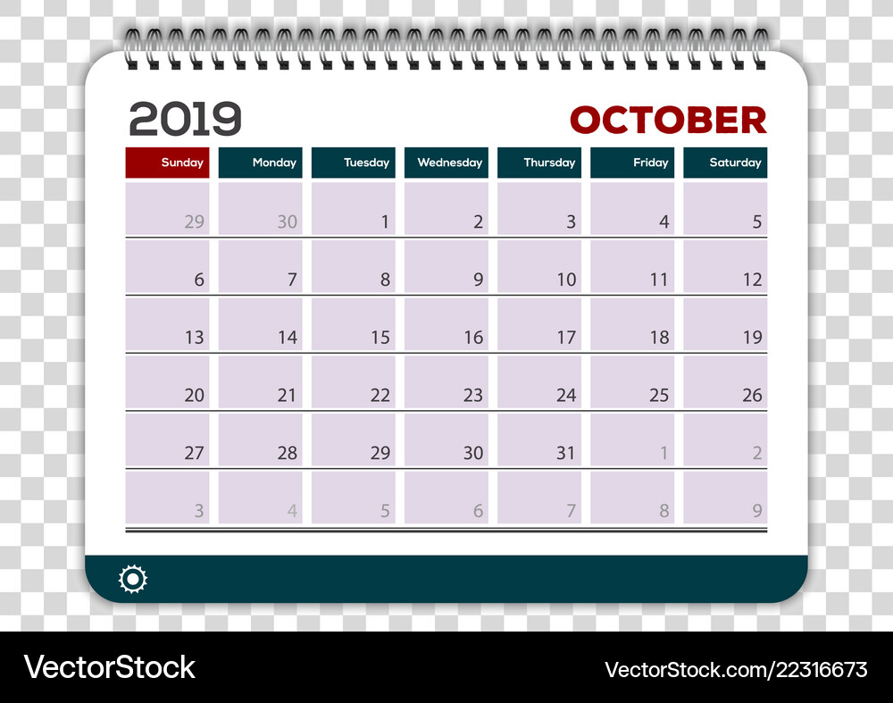 October 2019 calendar planner design template Vector Image
