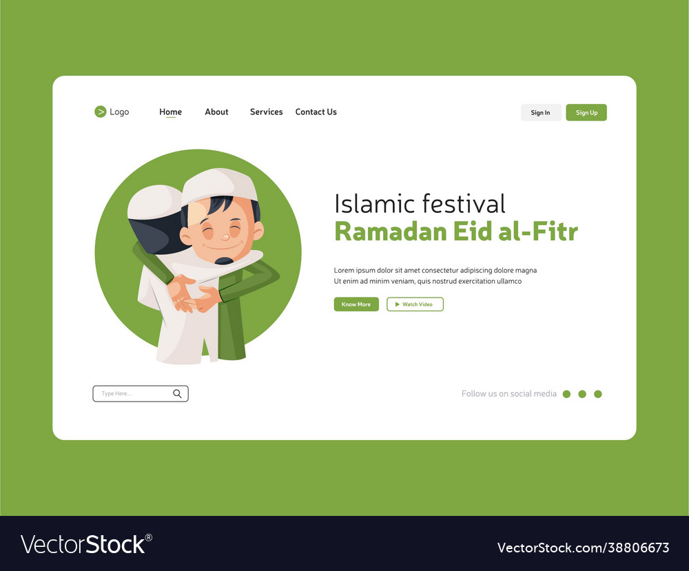 Ramadan eid al fitr landing page Royalty Free Vector Image