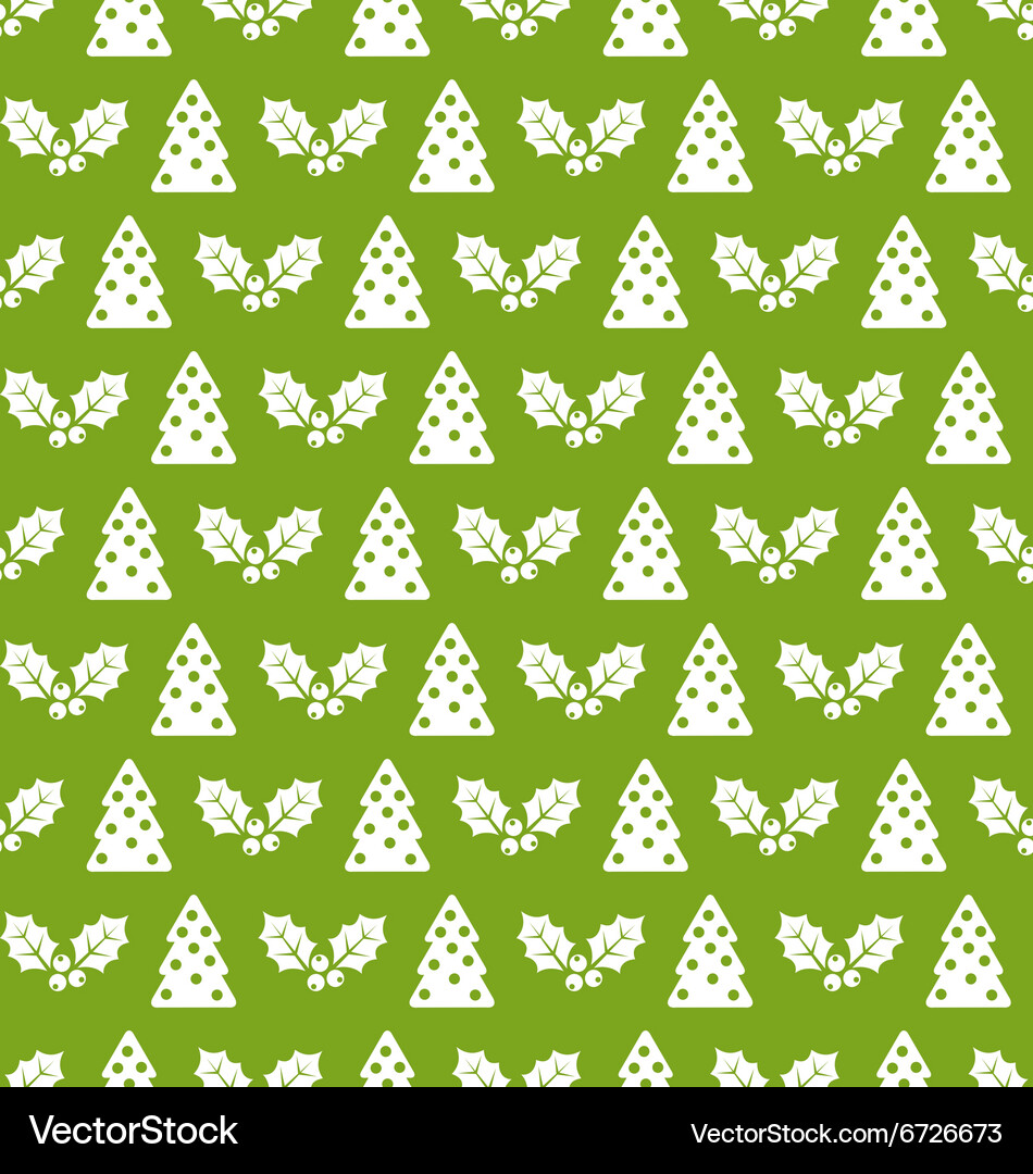 Seamless christmas pattern fir tree and holly Vector Image