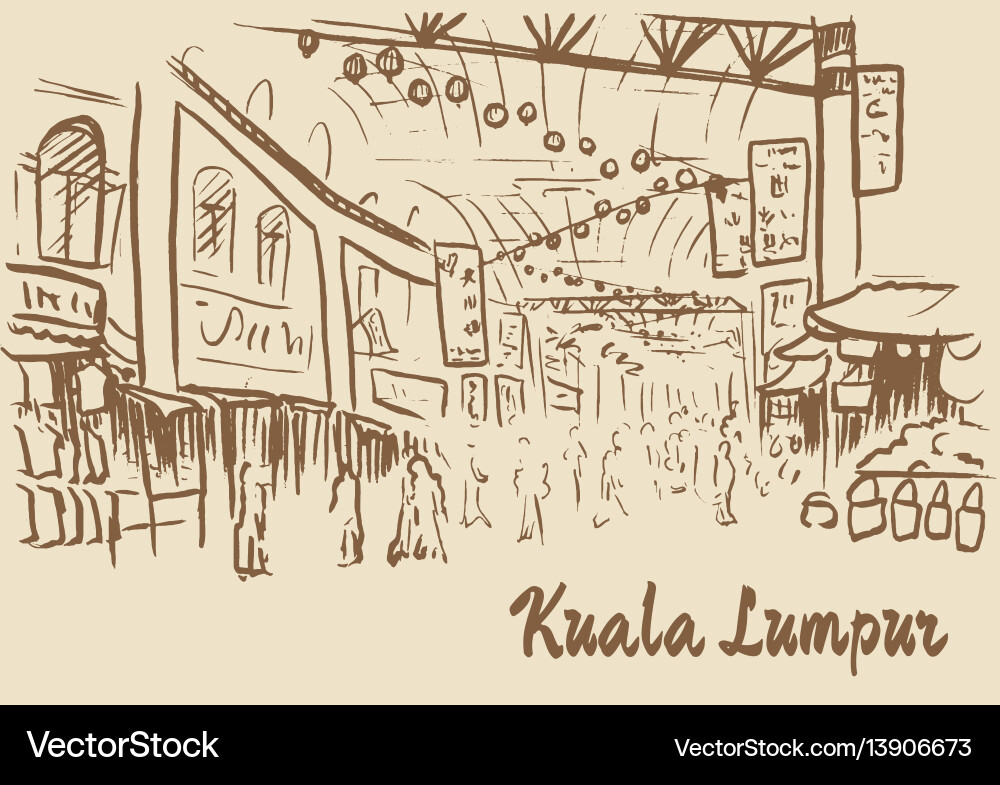 Sketch of chinatown Royalty Free Vector Image - VectorStock