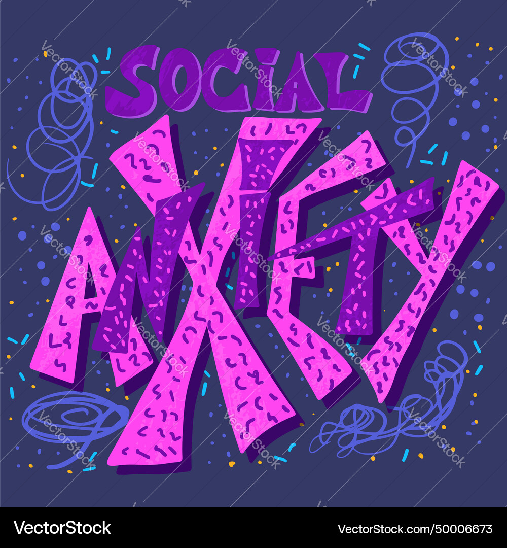 Social anxiety handwritten lettering Royalty Free Vector