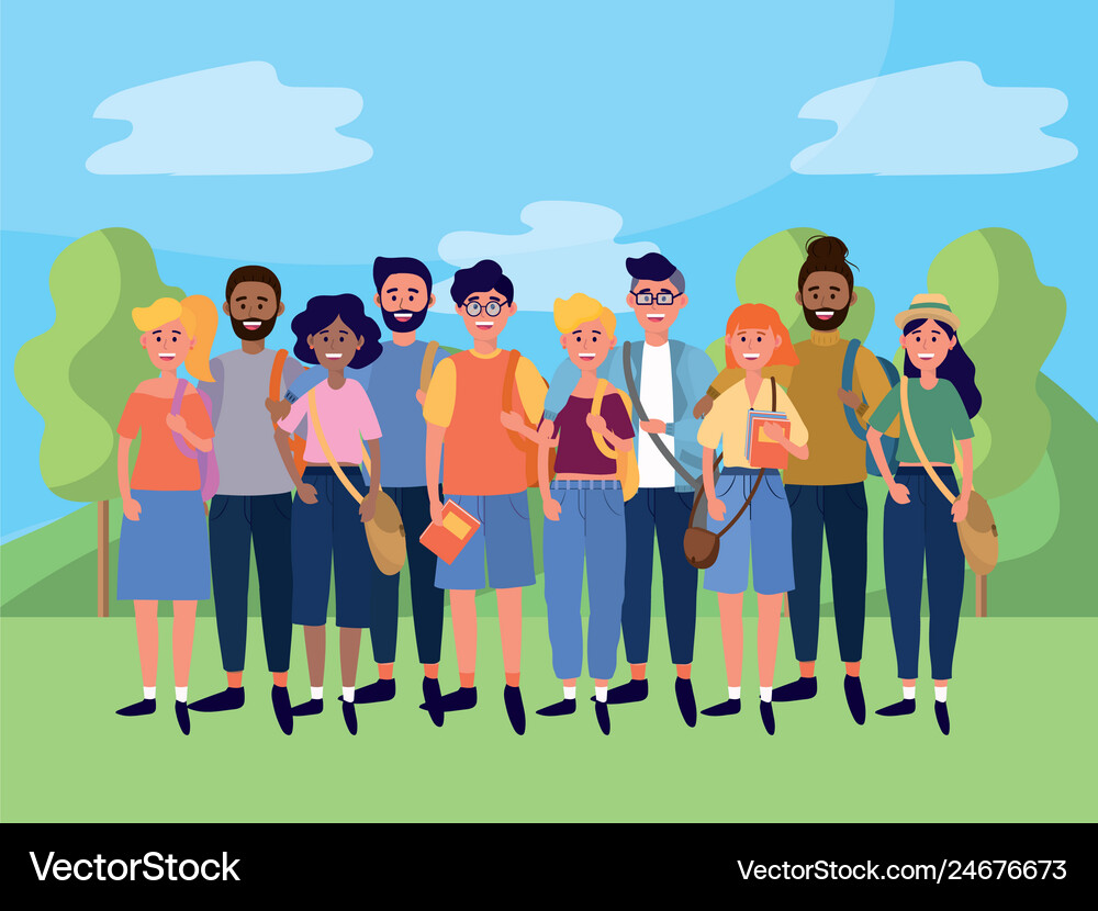 Young people friends cartoon Royalty Free Vector Image
