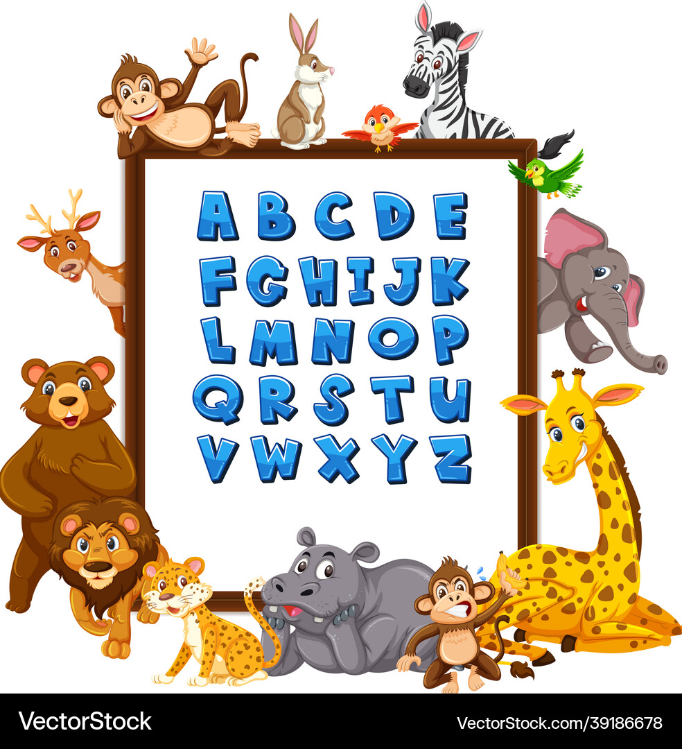A-z alphabet board with wild animals Royalty Free Vector