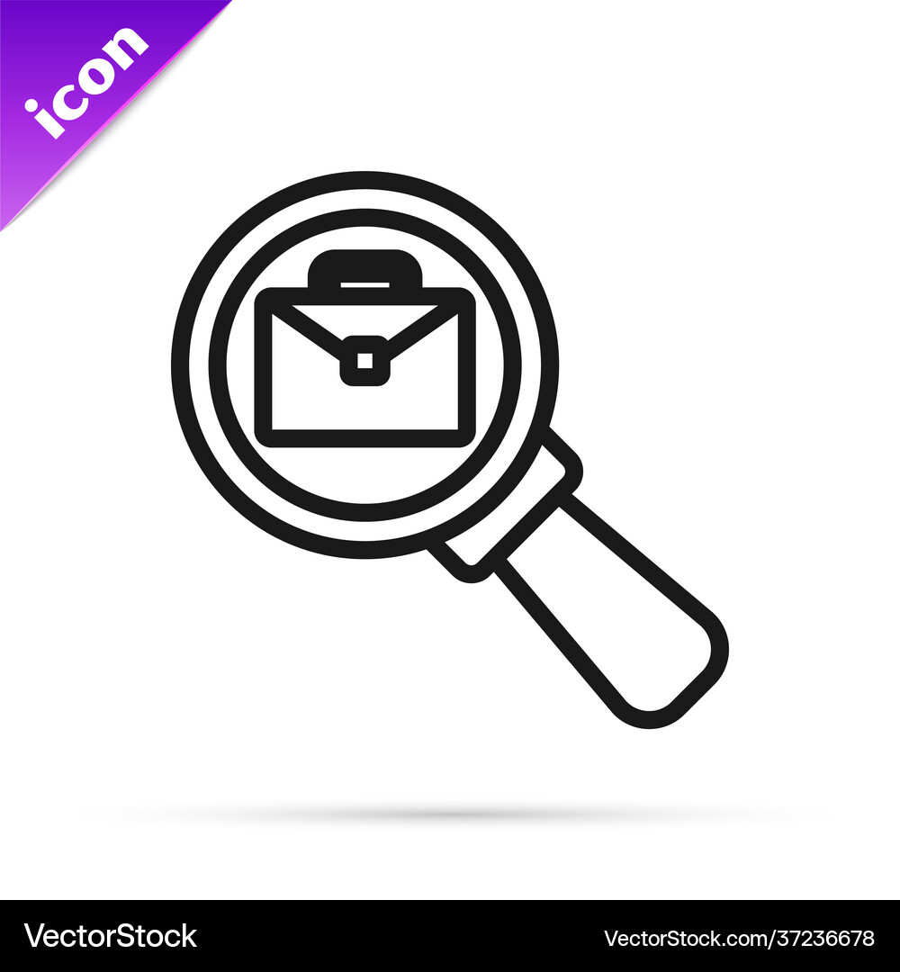 Black line magnifying glass with briefcase icon Vector Image