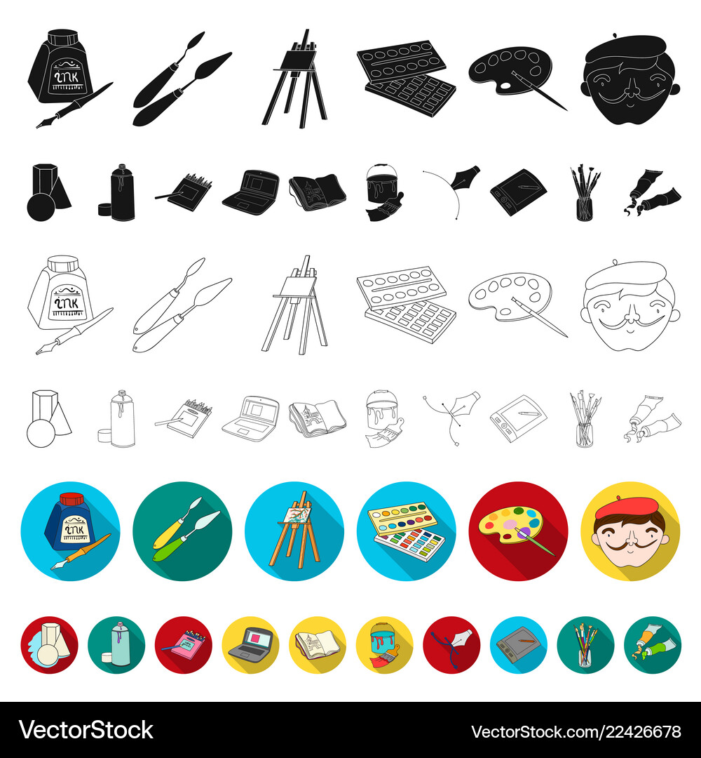 Painter and drawing flat icons in set collection Vector Image