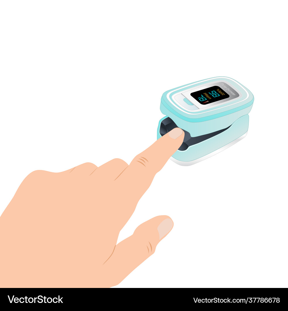 Pulse oximeter on finger blood oxygen saturation Vector Image